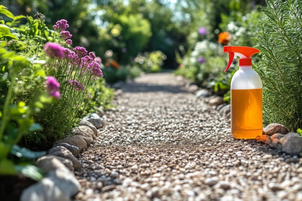 De witte azijn wordt onverslaanbaar tegen onkruid door het toevoegen ...